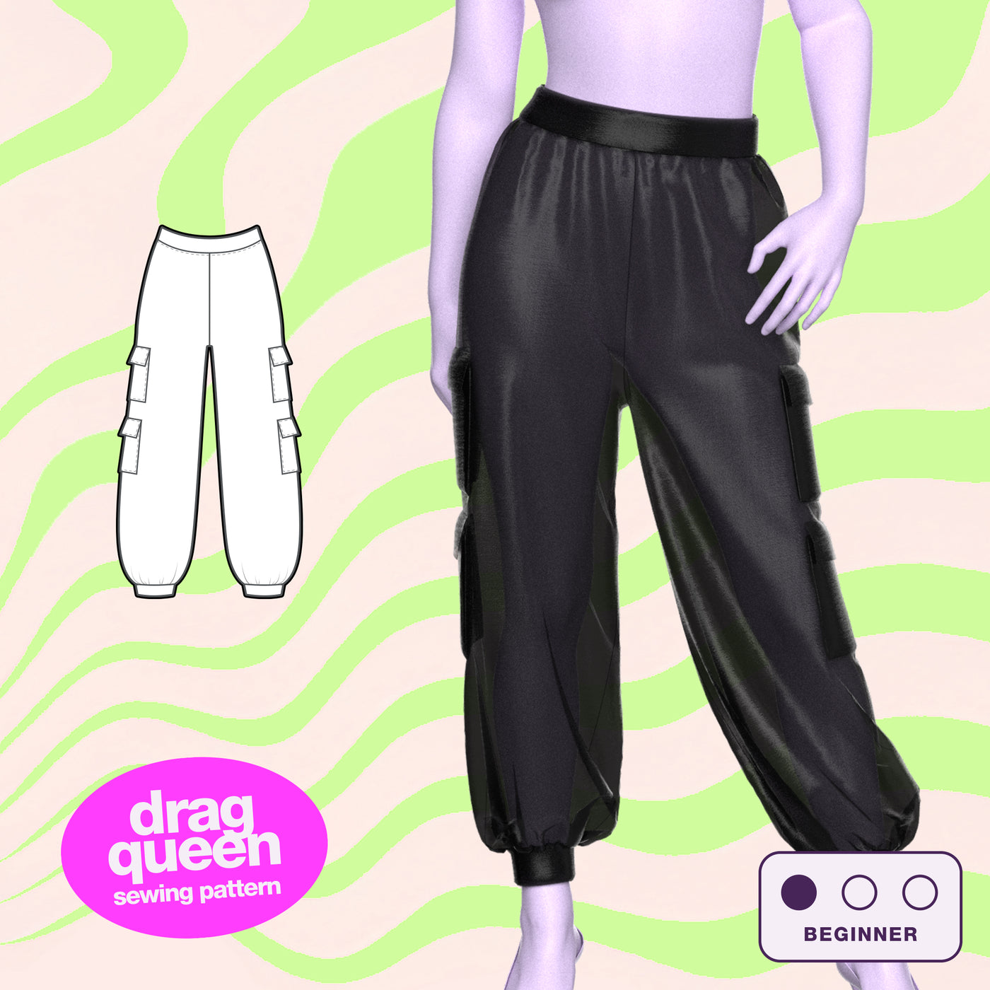 Baggy High Waisted Cargo Pants Sewing Pattern (XS-4X) For Drag Queens ...