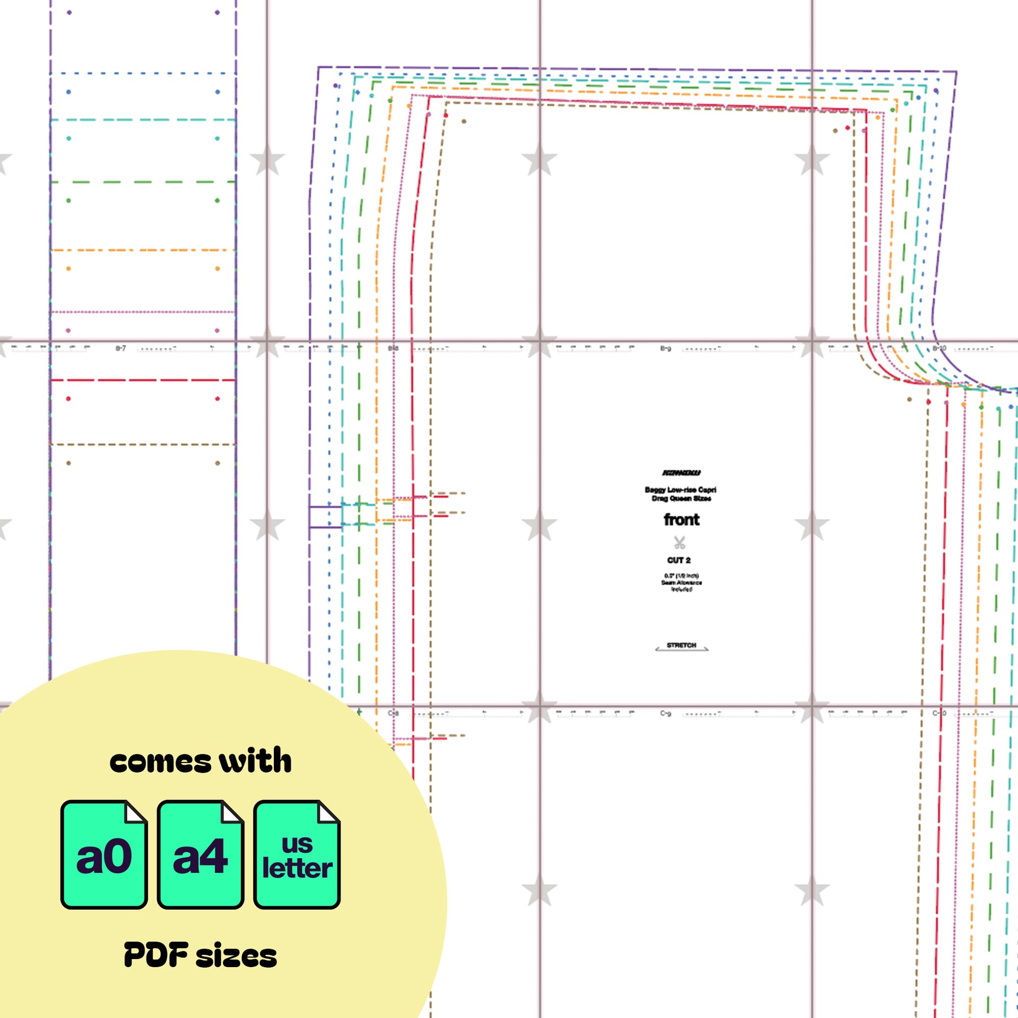 Baggy Low-Rise Capri Pants Sewing Pattern (XS-4X) PDF For Drag Queens – Katkow