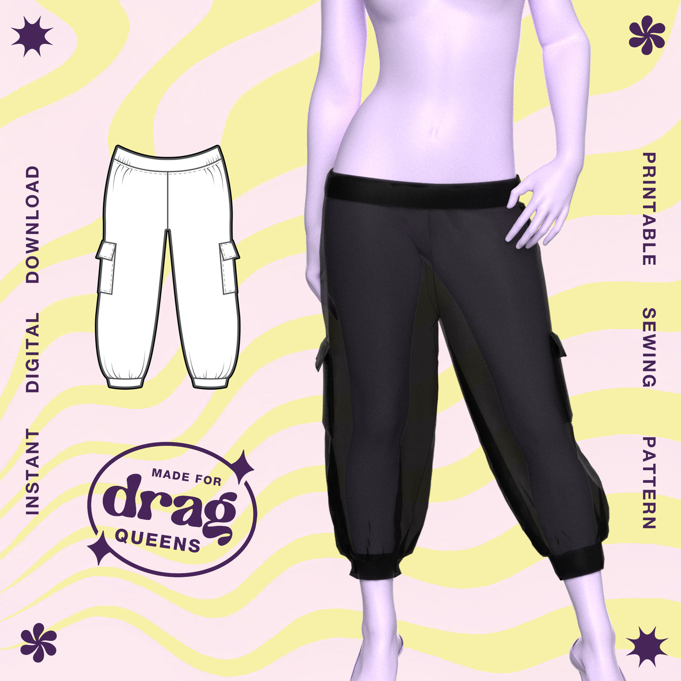 Baggy Low-Rise Capri Pants Sewing Pattern (XS-4X) For Drag Queens – Katkow