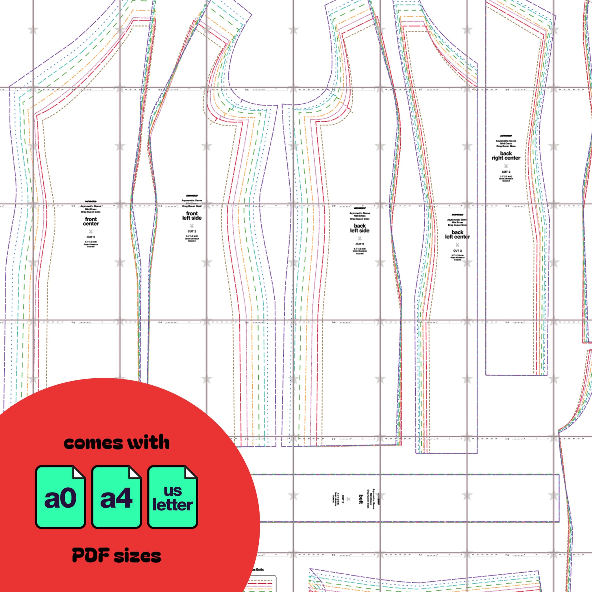 Asymmetric Sleeve Mini Dress Sewing Pattern (Sizes XS-4X) – Katkow