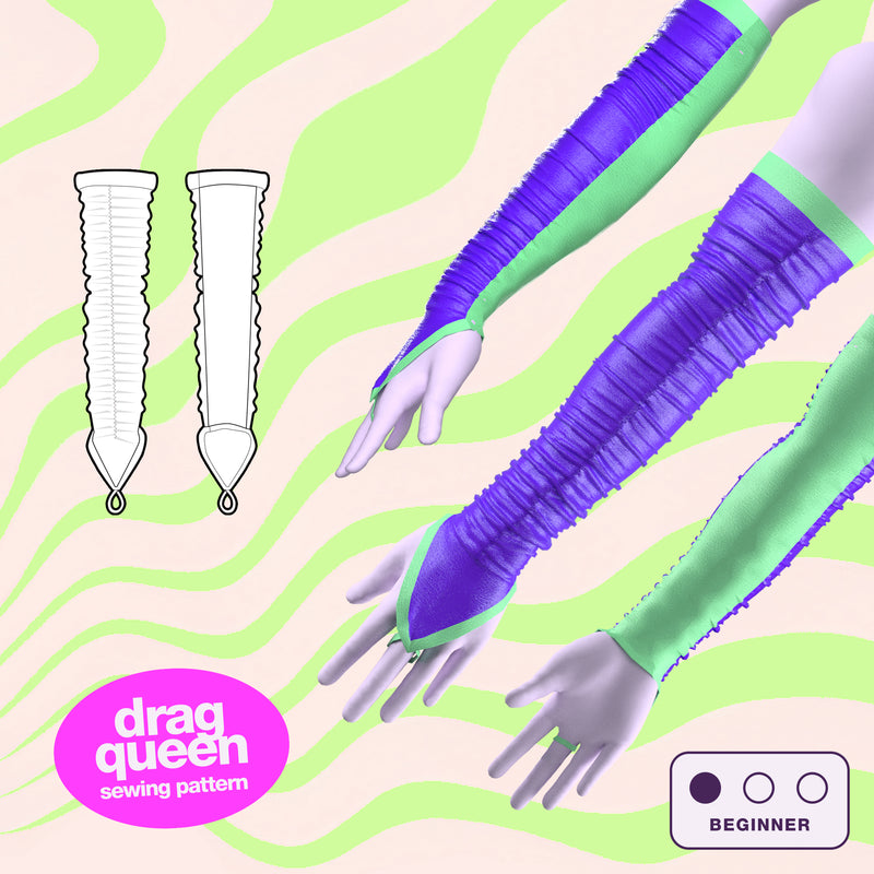Ruched Opera Finger Loop Gloves Sewing Pattern (S-XXL) For Drag Queens ...