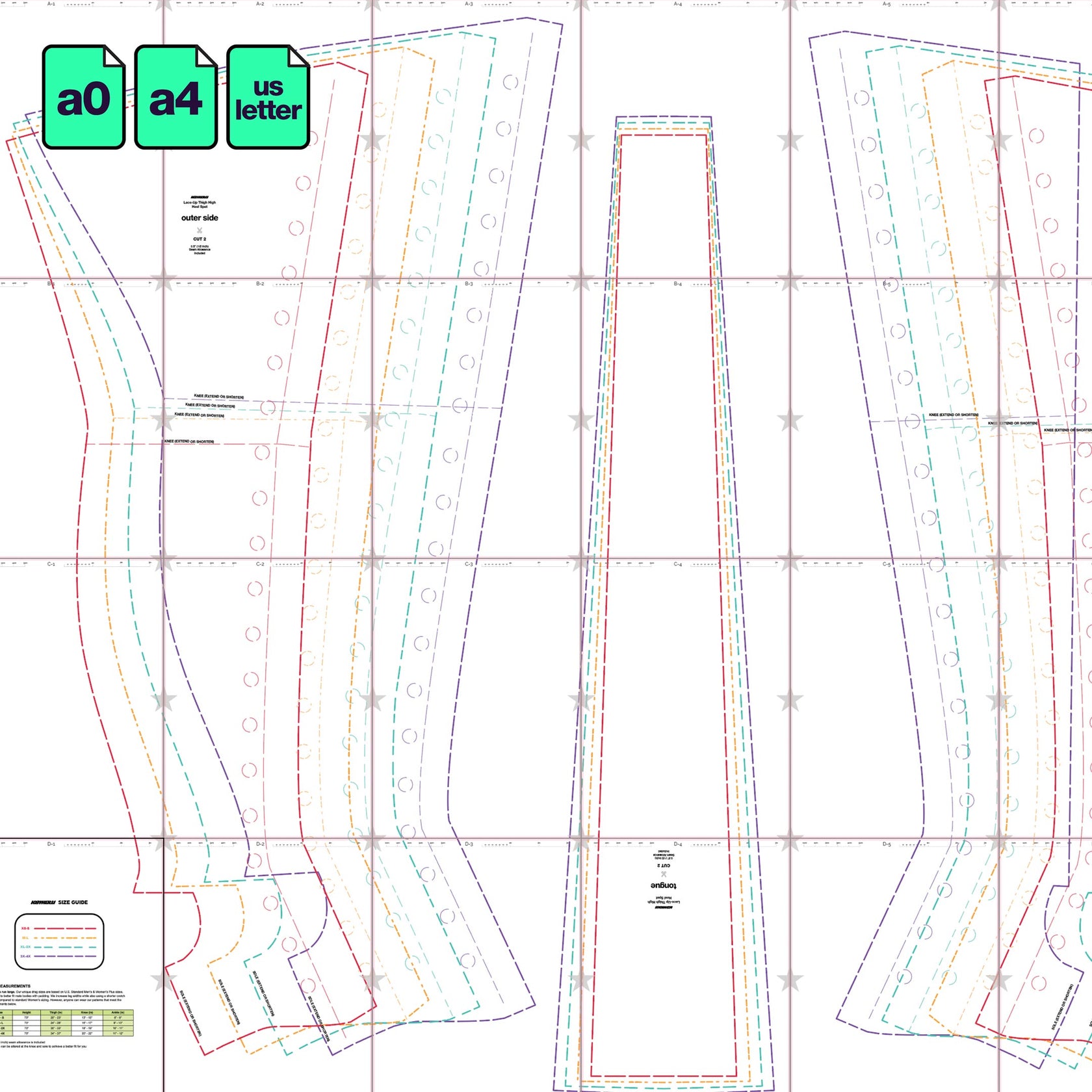 Lace-Up Thigh High Heel Spats Sewing Pattern (Sizes S-4X) - PDF – Katkow