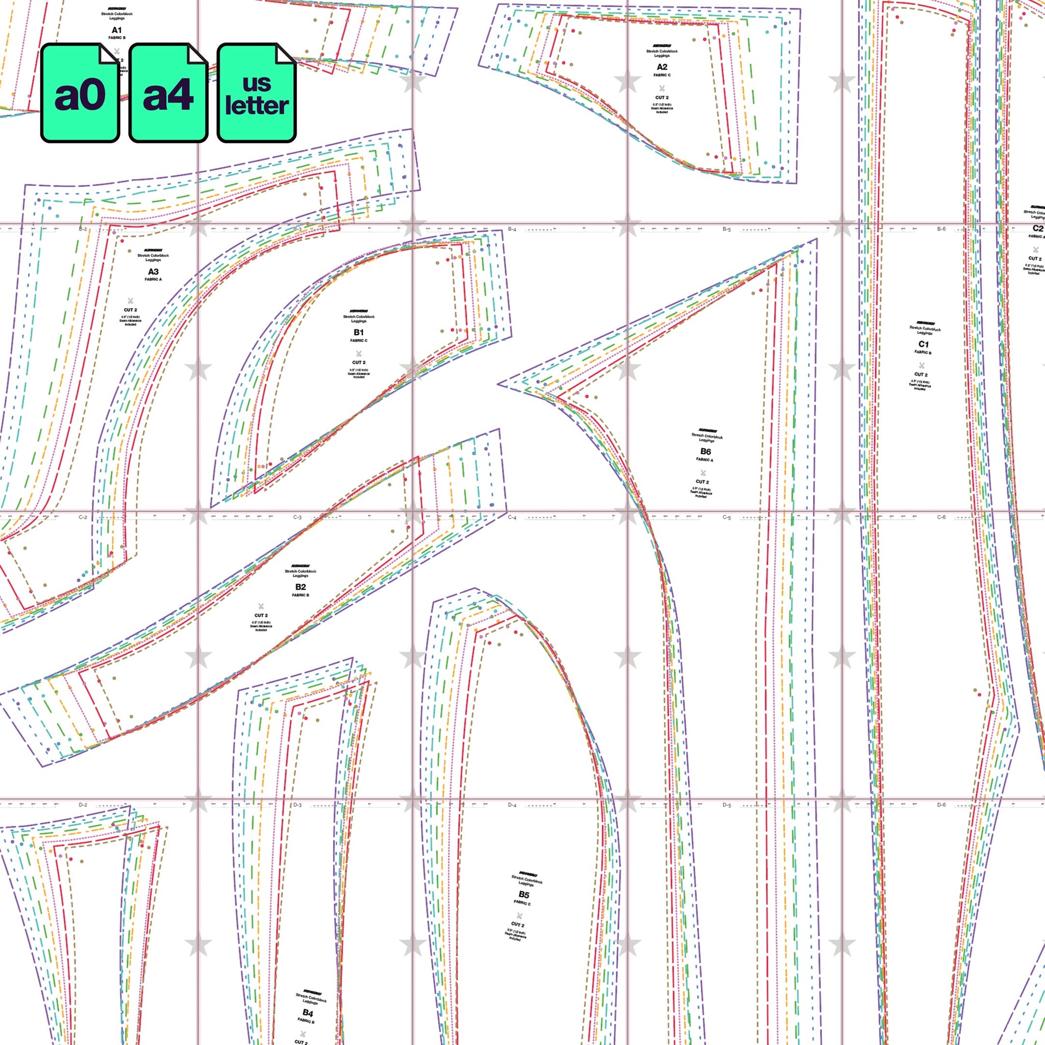 Stretch Colorblock Leggings Sewing Pattern (Sizes XS-4X) PDF – Katkow